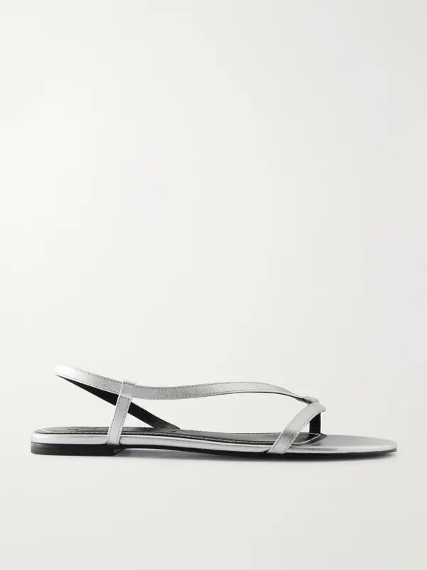Staud Louden Metallic Leather Flats - Silver