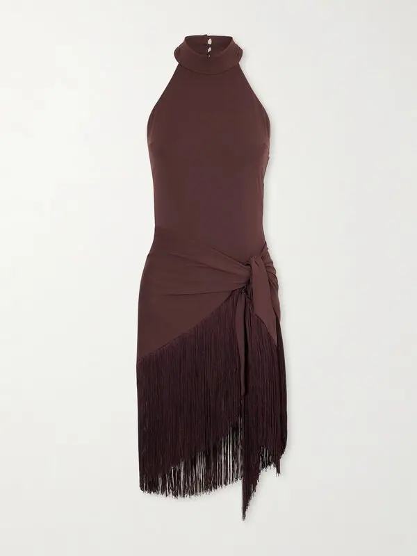 TALLER MARMO Artemis Swimsuit And Fringed Pareo Set - Brown
