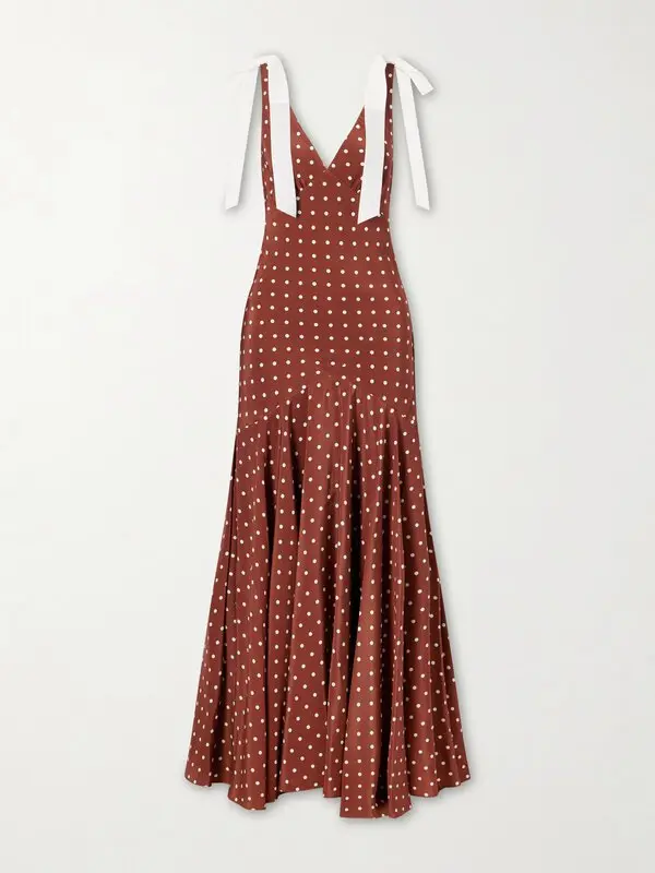 RODARTE Polka-dot Silk-crepe Midi Dress - Brown