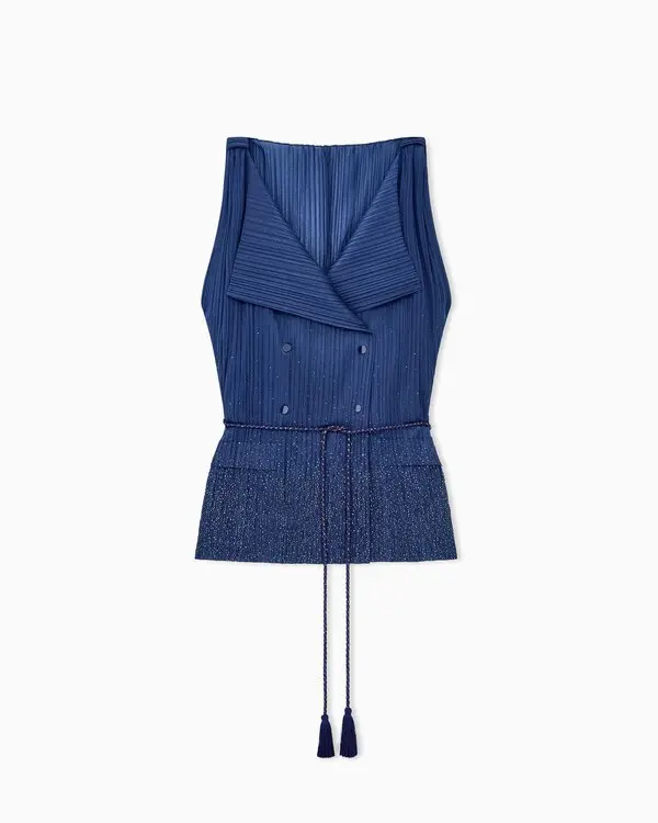 Giorgio Armani Pleated Jersey Waistcoat With Rhinestones - Blue
