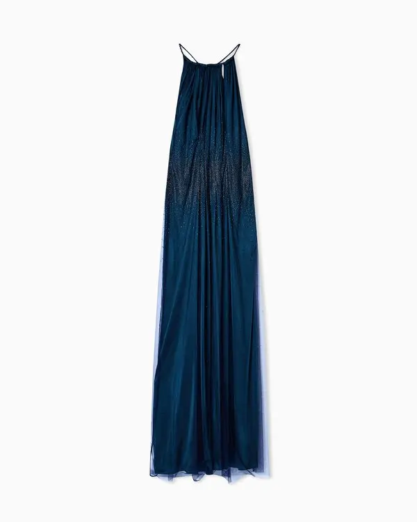 Giorgio Armani Viscose Jersey Long Dress With Rhinestones - Blue