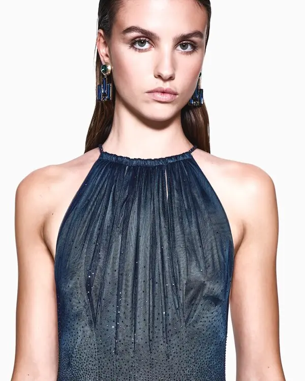 Giorgio Armani Viscose Jersey Long Dress With Rhinestones