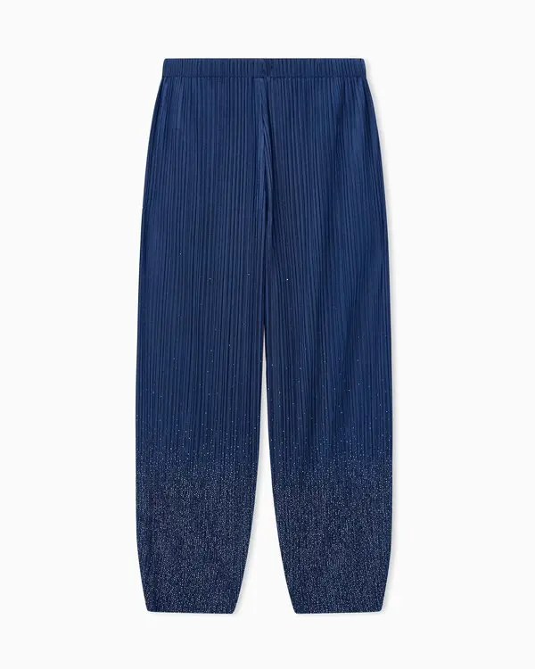 Giorgio Armani Pleated Jersey Trousers With Rhinestones - Blue
