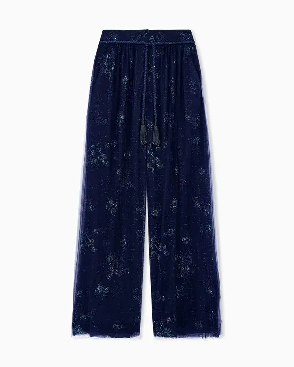 Giorgio Armani Wide-leg Tulle Trousers With Rhinestones - Patterned