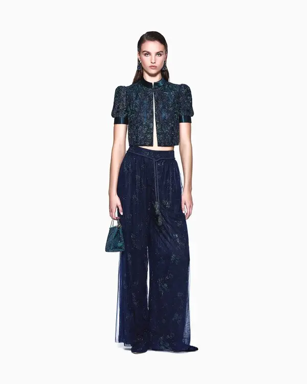 Giorgio Armani Wide-leg Tulle Trousers With Rhinestones