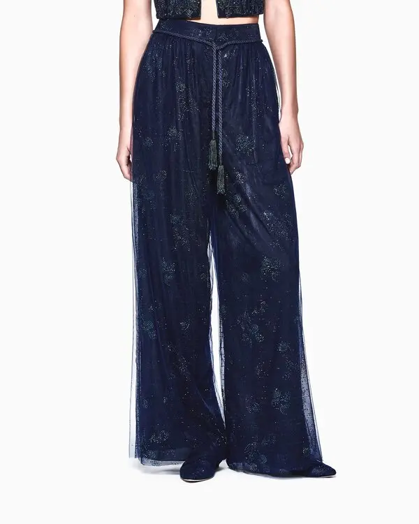 Giorgio Armani Wide-leg Tulle Trousers With Rhinestones