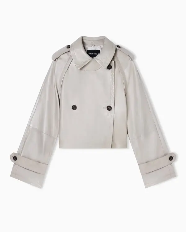Giorgio Armani Cropped Nappa Leather Trench Coat - Beige