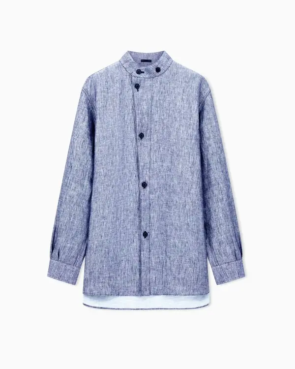 Giorgio Armani Blouson Shirt In Mélange Linen Double Canvas