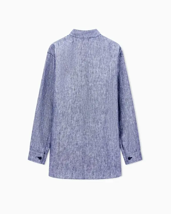 Giorgio Armani Blouson Shirt In Mélange Linen Double Canvas