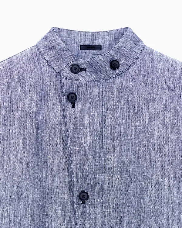 Giorgio Armani Blouson Shirt In Mélange Linen Double Canvas