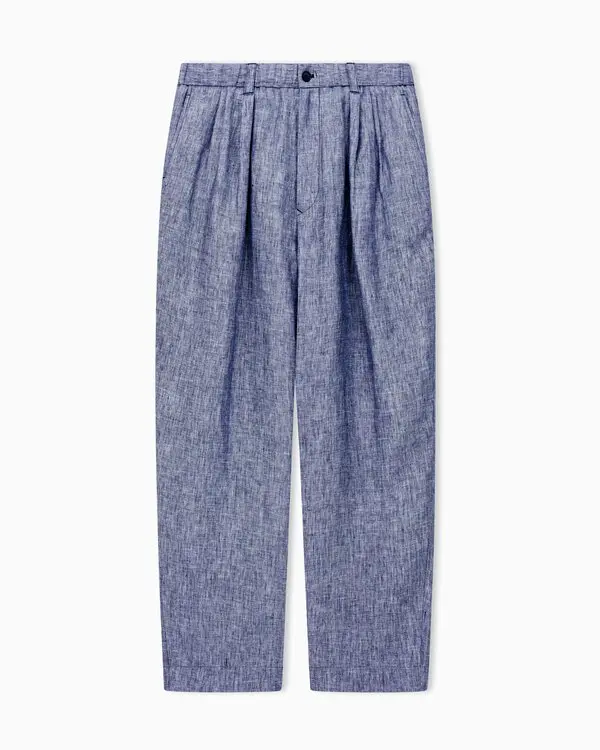 Giorgio Armani Pleated Linen Trousers - Light Blue