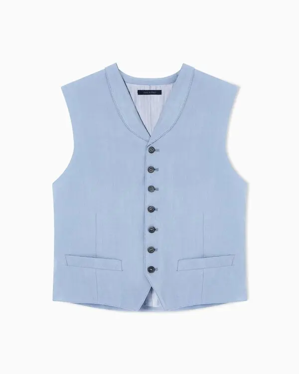 Giorgio Armani Washed Silk Blend Single-breasted Waistcoat - Light Blue