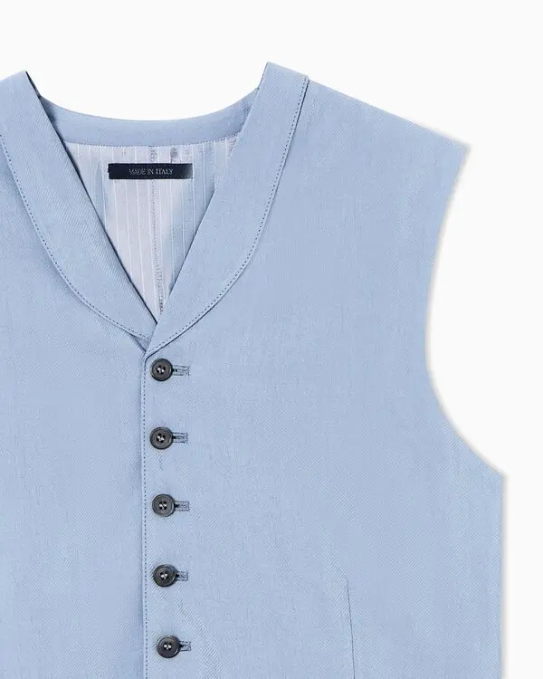 Giorgio Armani Washed Silk Blend Single-breasted Waistcoat - Light Blue