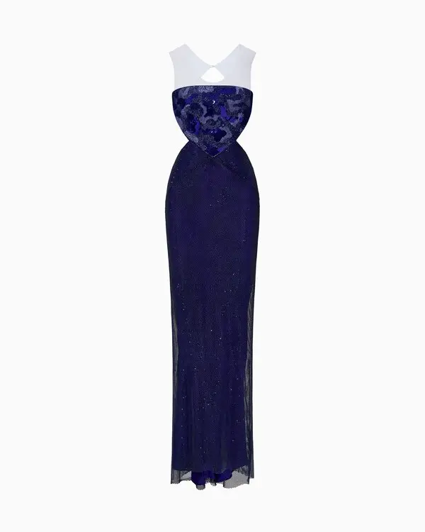 Giorgio Armani Long Silk Dress With Sequin Embroidery - Patterned