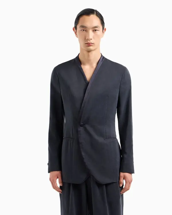 Giorgio Armani Upton Line Washed Silk And Linen Blend Tuxedo Jacket