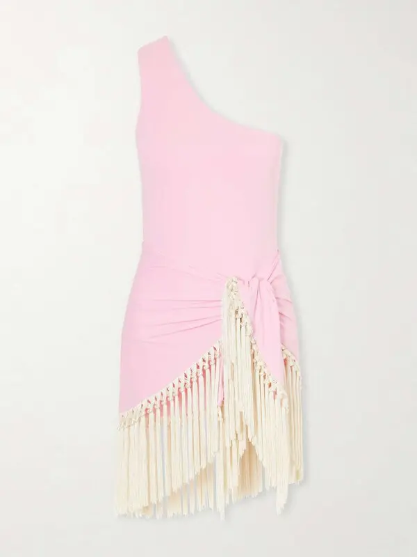 TALLER MARMO Yacare Swimsuit And Fringed Pareo Set - Baby Pink