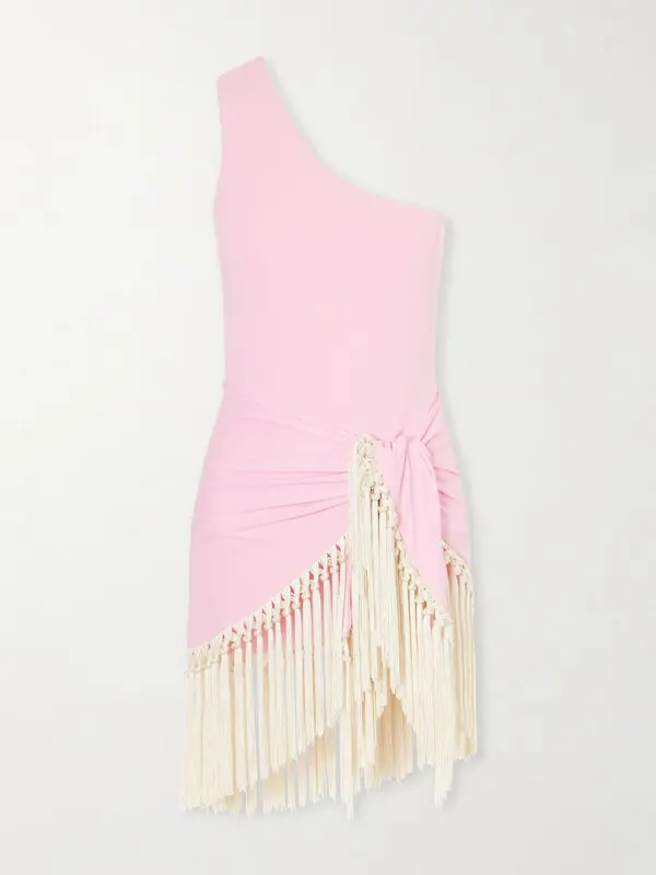 TALLER MARMO Yacare Swimsuit With Fringed Pareo Set - Pink