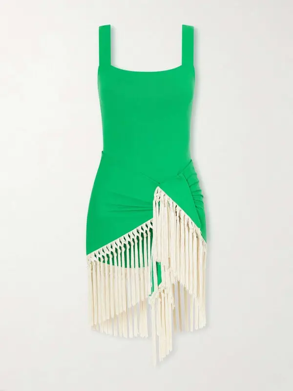 TALLER MARMO Mini Lido Swimsuit And Fringed Pareo Set - Green