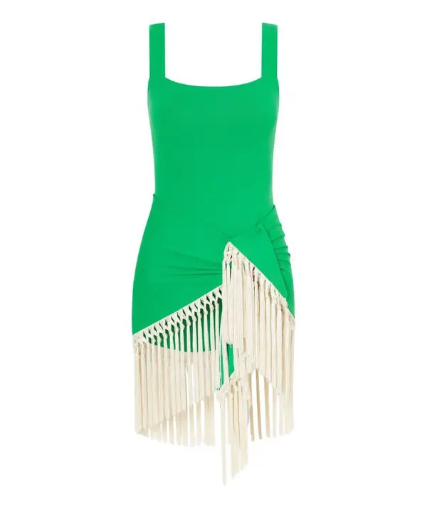 TALLER MARMO Mini Lido Swimsuit And Fringed Pareo Set - Green