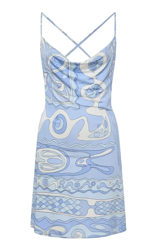 Emilio Pucci Printed Jersey Satin Mini Dress - Blue