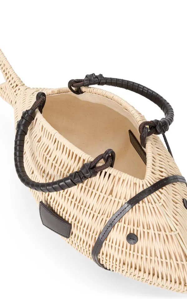 Staud Cleo Fish Wicker And Leather Tote - Neutral