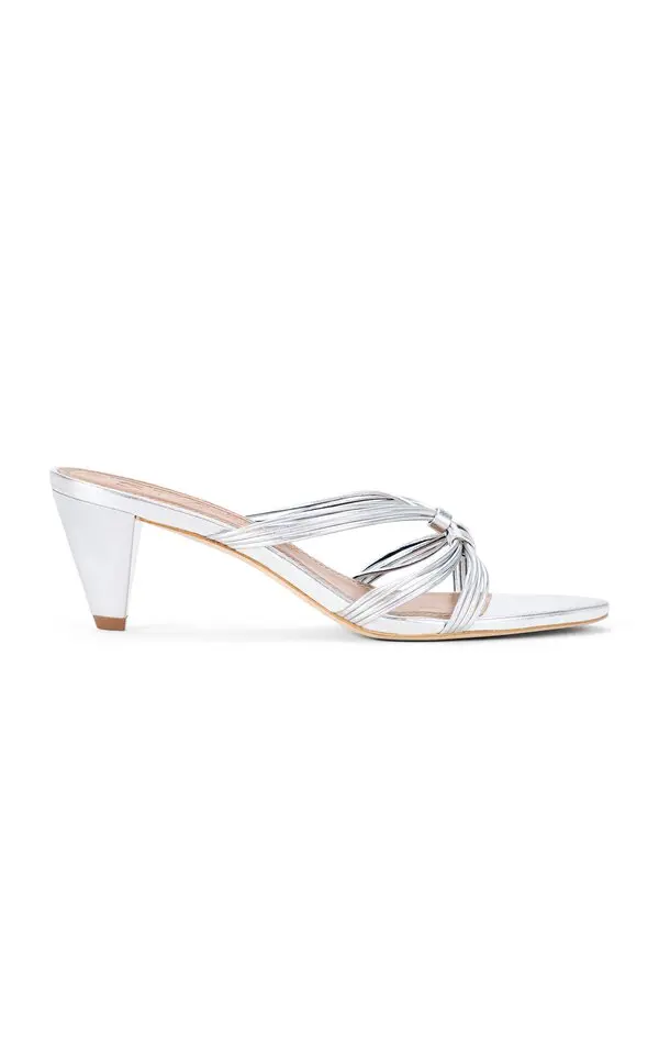 Staud Carrie Leather Mules - Silver