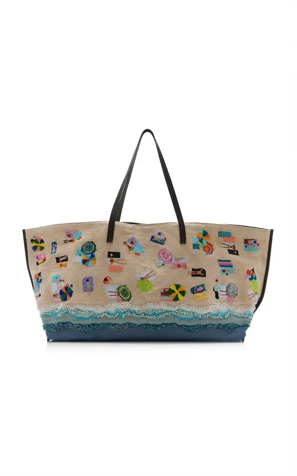 Staud Christos Large Embroidered Canvas Tote Bag