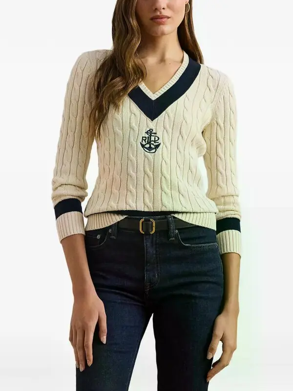 Ralph Lauren Cable-knit Logo-embroidered Sweater - Neutrals