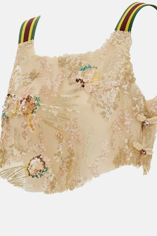 HUI Azalea Embellished Tulle Top