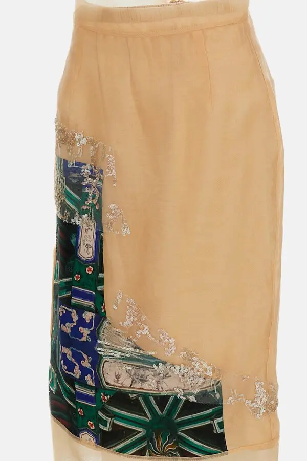 HUI Midi Pencil Skirt With Patchwork Appliqu