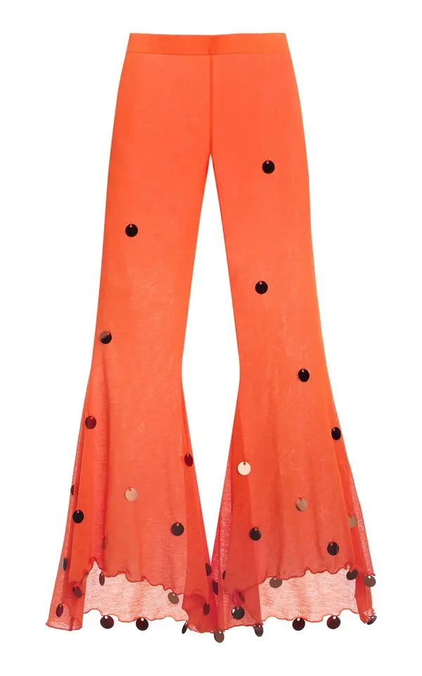 SIEDRES Embellished Jersey Flare Pants - Orange