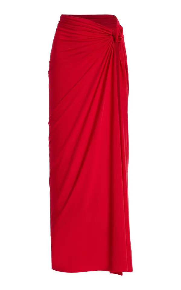 MAYGEL CORONEL La Isla Pollera Jersey Maxi Skirt - Red
