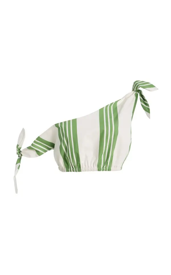 Posse Off-the-shoulder Striped Cotton Crop Top - Green