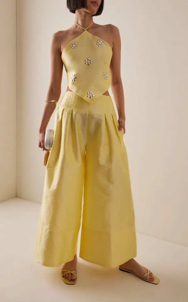 Chan Luu La Isla Embellished Taffeta Triangle Halter Top