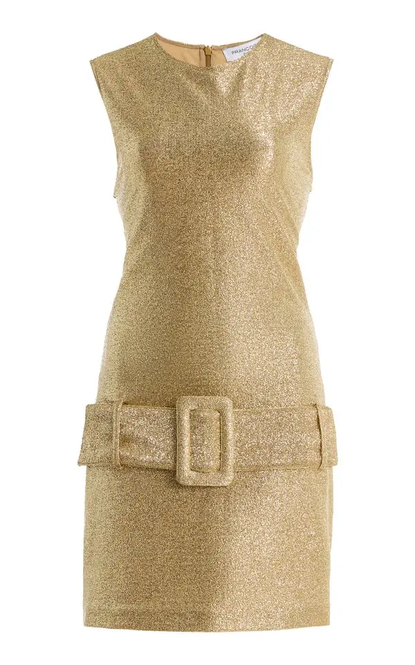 Françoise Metallic Jersey Mini Dress With Belt - Gold