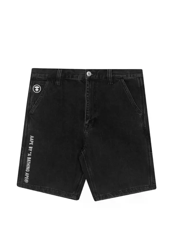 AAPE BY *A BATHING APE Moonface Logo-print Denim Shorts - Black