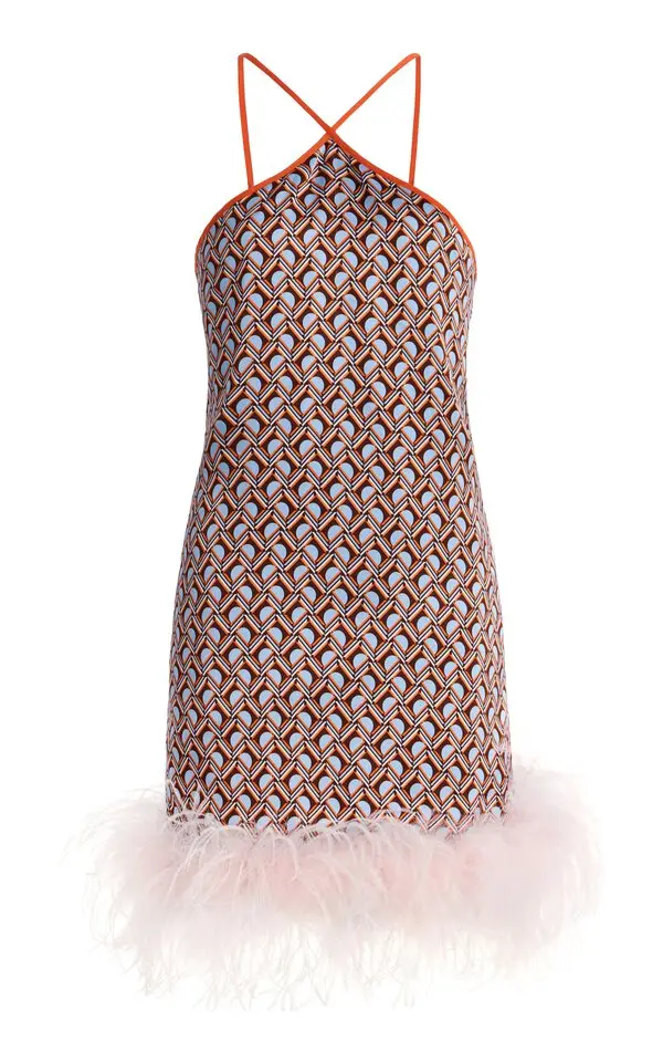DES_PHEMMES Exclusive La Isla Mini Cocktail Dress With Feathered Hem - Multi