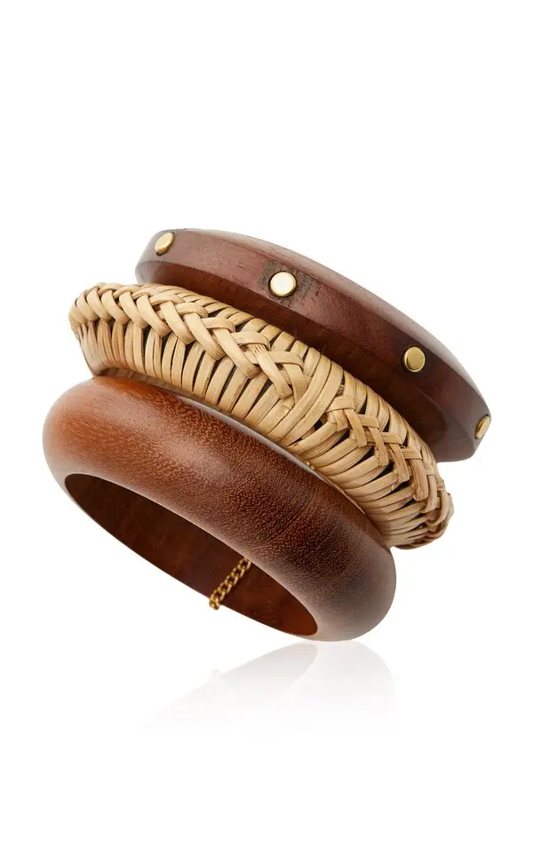 BEN-AMUN Set-of-three Wood And Straw Bangles
