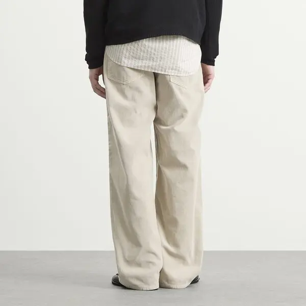 Auralee Garment-dyed Corduroy Wide Pants - White Khaki