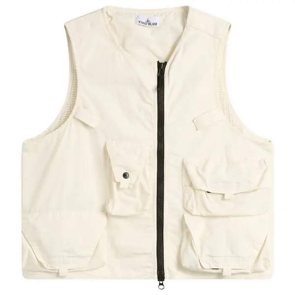 Stone Island Cotton Nylon Micro Ripstop Utility Vest - Ivory