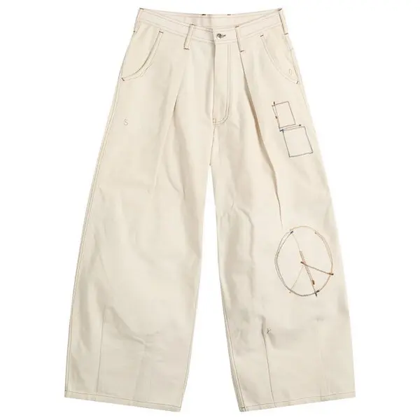 STORY MFG. Hand Applique Lush Pants - Ecru Zig Zag
