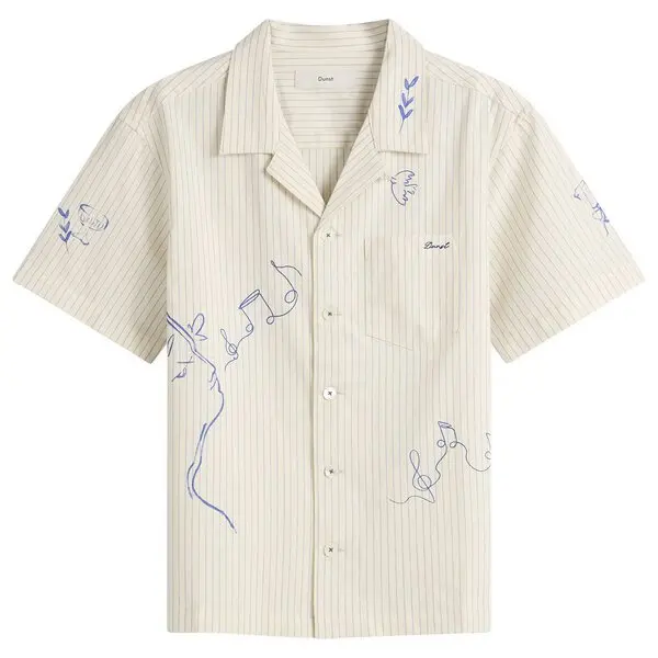 DUNST Hand-drawing Open Collared Shirt - Capri Ocean