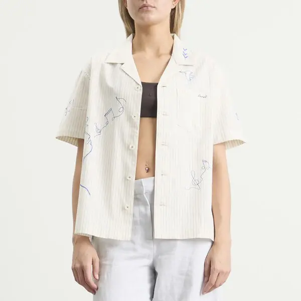 DUNST Hand-drawing Open Collared Shirt - Capri Ocean