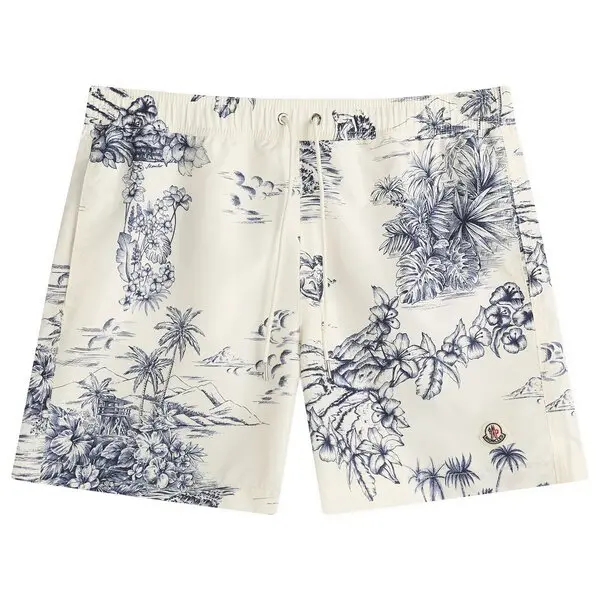 Moncler Printed Swim Shorts - White Blue