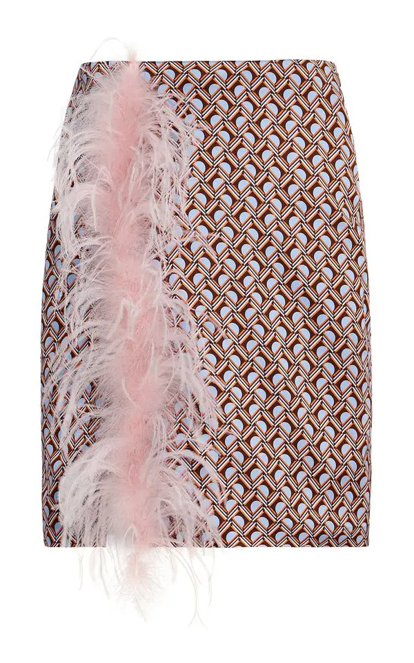 DES_PHEMMES La Isla Slit Suit Skirt With Feather Embellishment