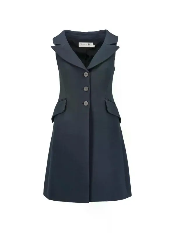 Dior Collared Buttoned Coat - Blue