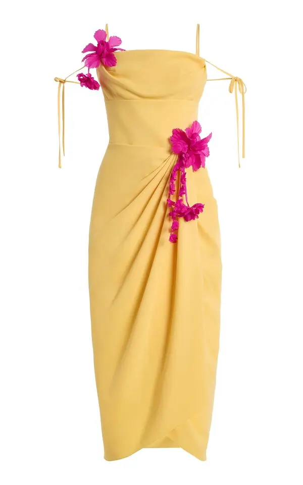 Rosie Assoulin Sarong But So Right' Silk Dress With Floral Embellishments - Yellow