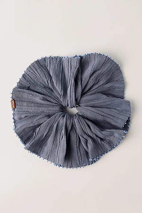 Free People Calypso Beaded Trim Scrunchie - Dusty Steel
