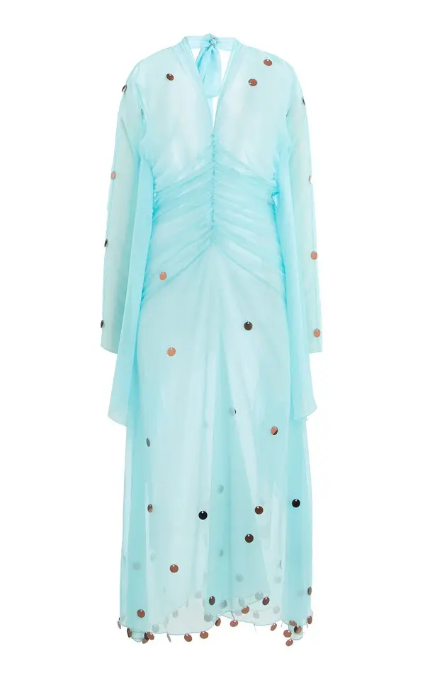 SIEDRES Ruched Sequin-embellished Chiffon Maxi Dress - Blue