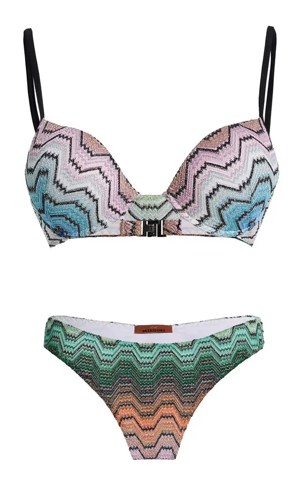 Missoni Knit Balconette Bikini With Greek-inspired Motif - Blue